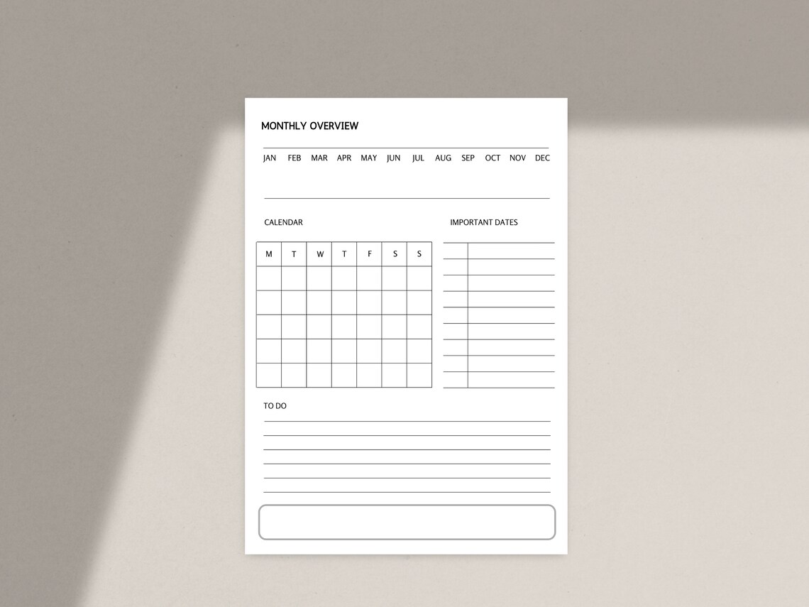 Monthly Overview Printable, Minimalist Monthly Planner, Monthly Planner ...