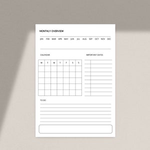 Monthly Overview Printable, Minimalist Monthly Planner, Monthly Planner ...