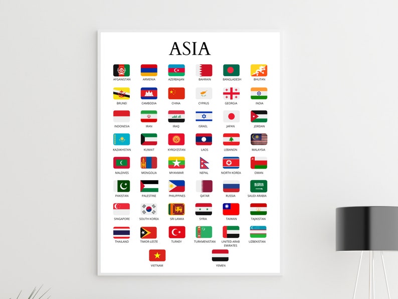 Asian Countries Countries of Asia Flags and Names Learning - Etsy