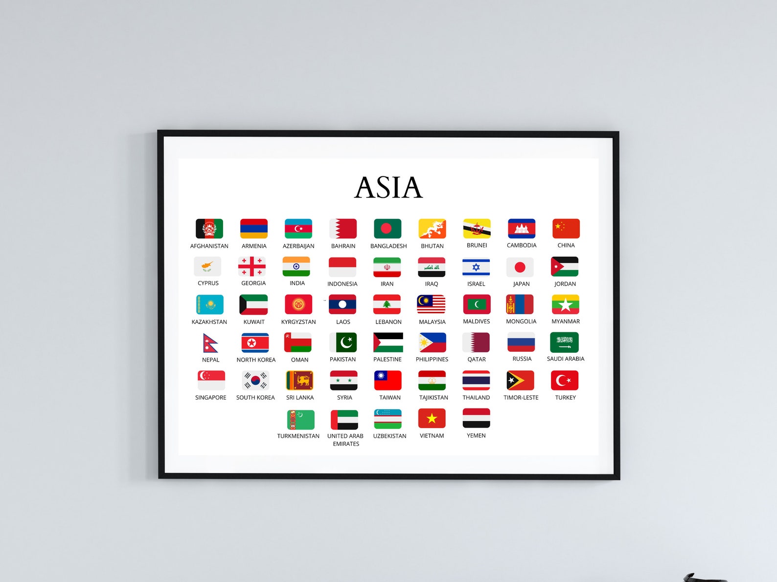 Asian Countries, Countries of Asia, Flags and Names, Learning Chart ...
