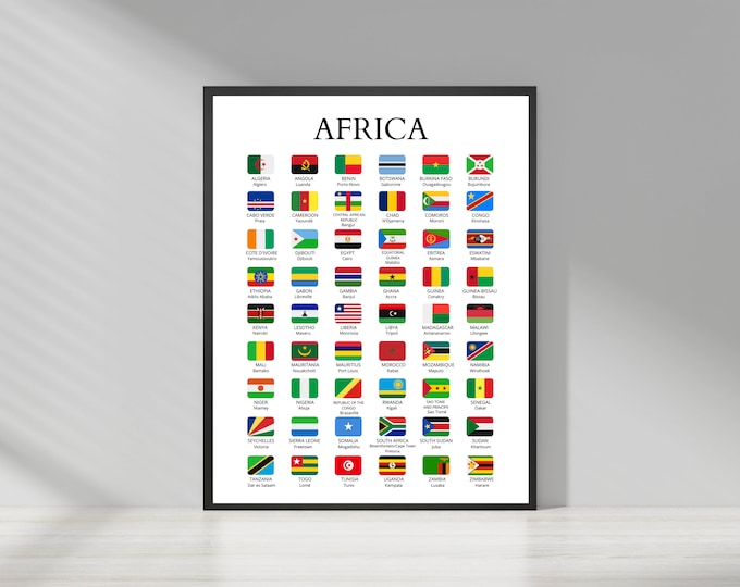 Digital Map of All African Countries With Their Flags and Their Capital ...