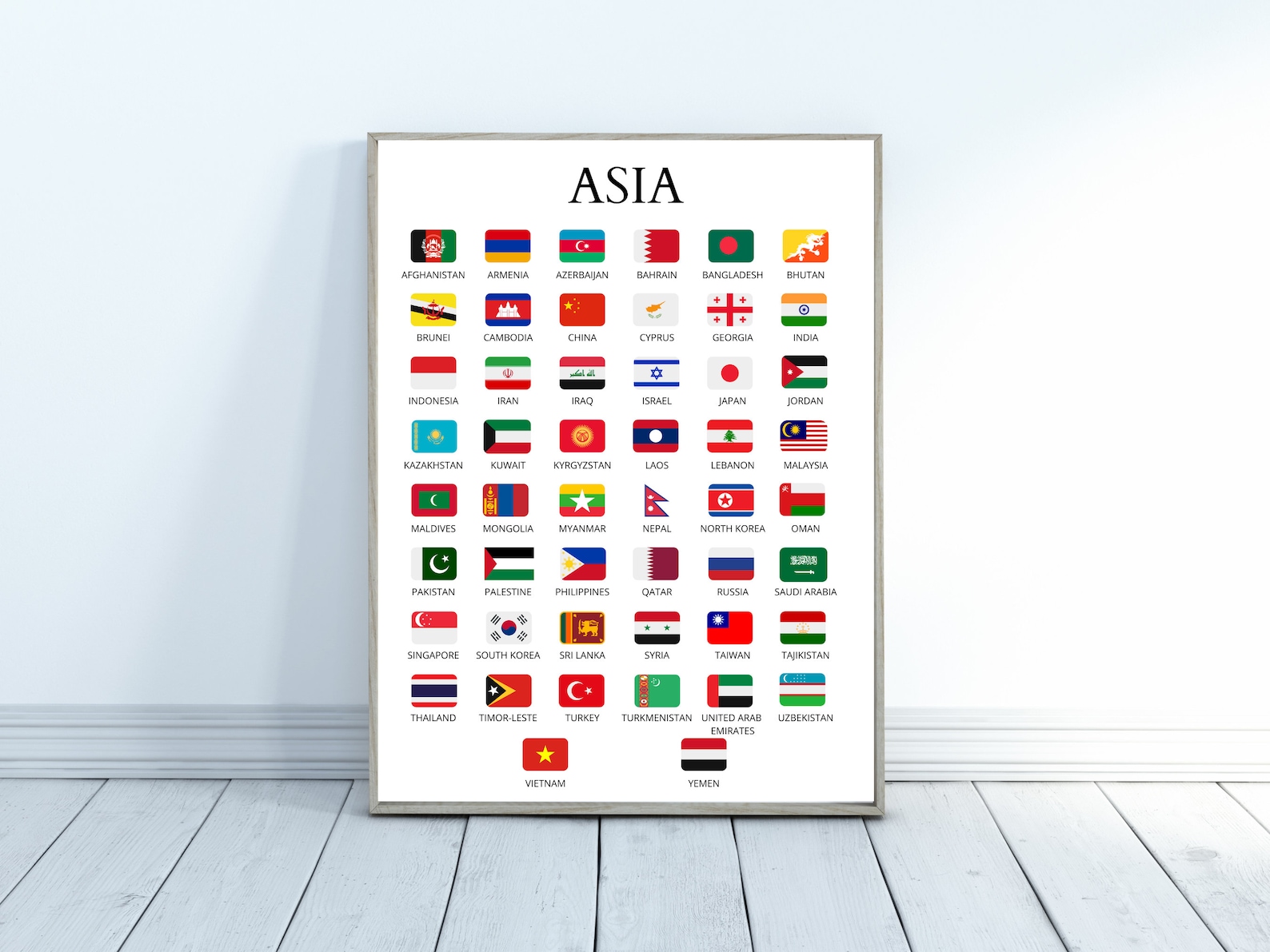 Asian Countries, Countries of Asia, Flags and Names, Learning Chart ...