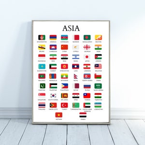 Asian Countries, Countries of Asia, Flags and Names, Learning Chart ...