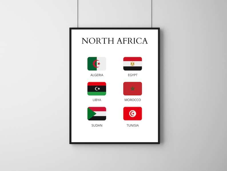 North African Countries, North African Flags, Educational Print ...