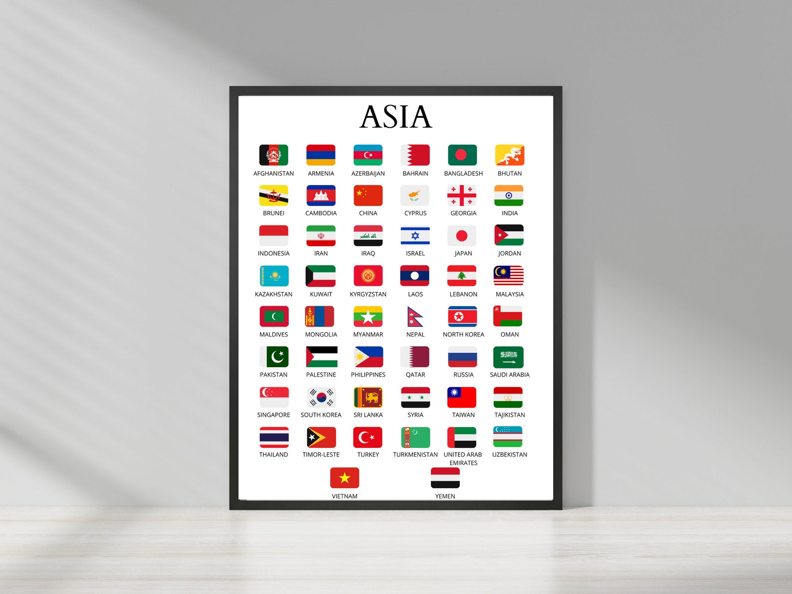 Asian Countries, Countries of Asia, Flags and Names, Learning Chart ...