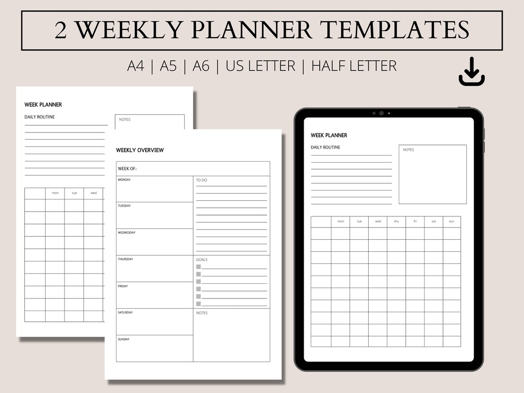 Weekly Overview Printable, Weekly Planner Pages, Weekly Templates ...