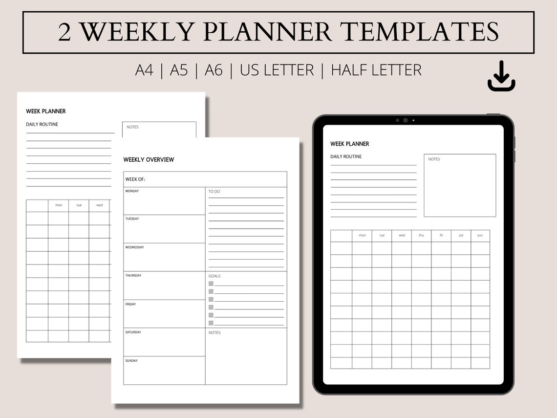 Weekly Overview Printable, Weekly Planner Pages, Weekly Templates ...