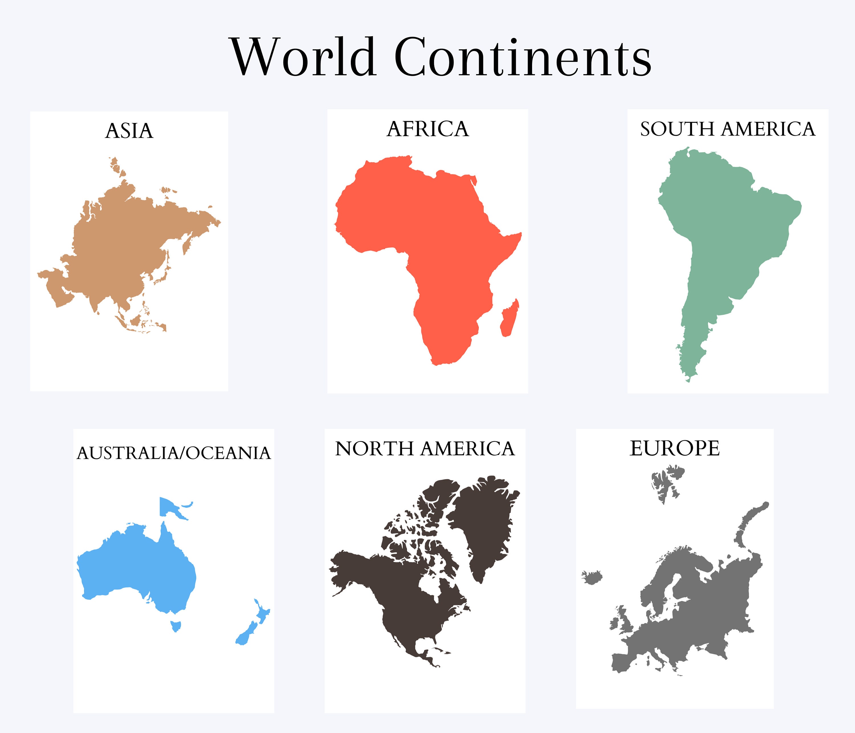 World Continents, Learning Material, Learning Chart, Educative Print ...
