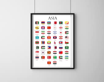 Digital Map of All Asian Countries With Their Flags and Their Capital ...