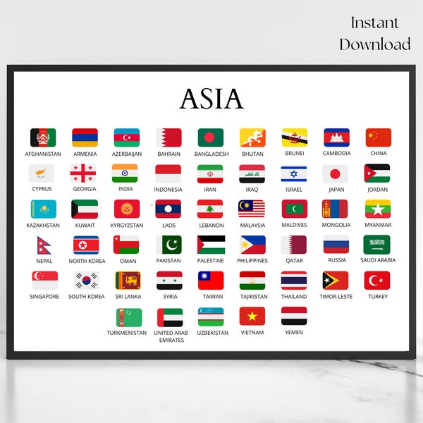 Map of Asia Countries - Etsy