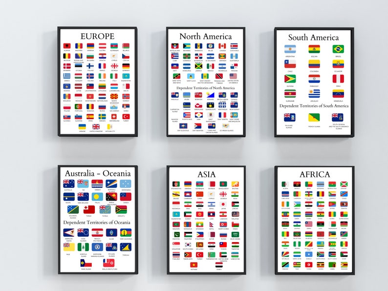 Bundle of Continents Posters Worlds Continents Bundle Flags | Etsy