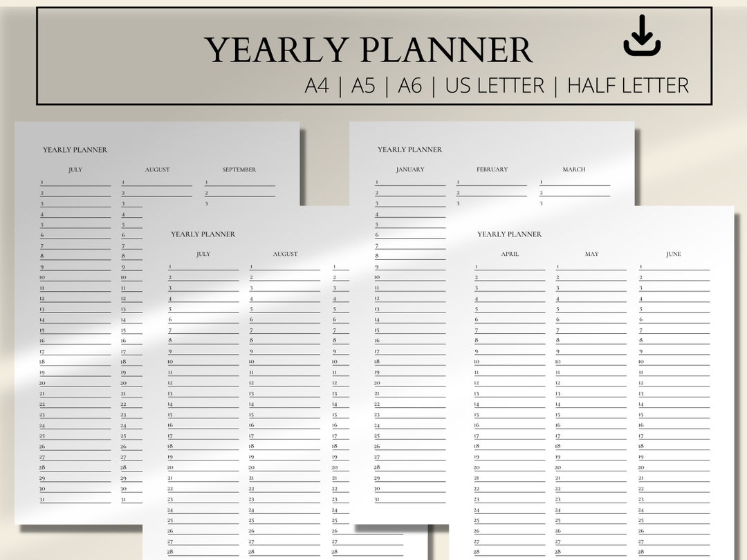 Yearly Planner, Year at a Glance Planner, Yearly Overview Printable, 12 ...