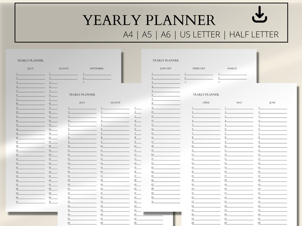 Yearly Planner Year at a Glance Planner Yearly Overview - Etsy