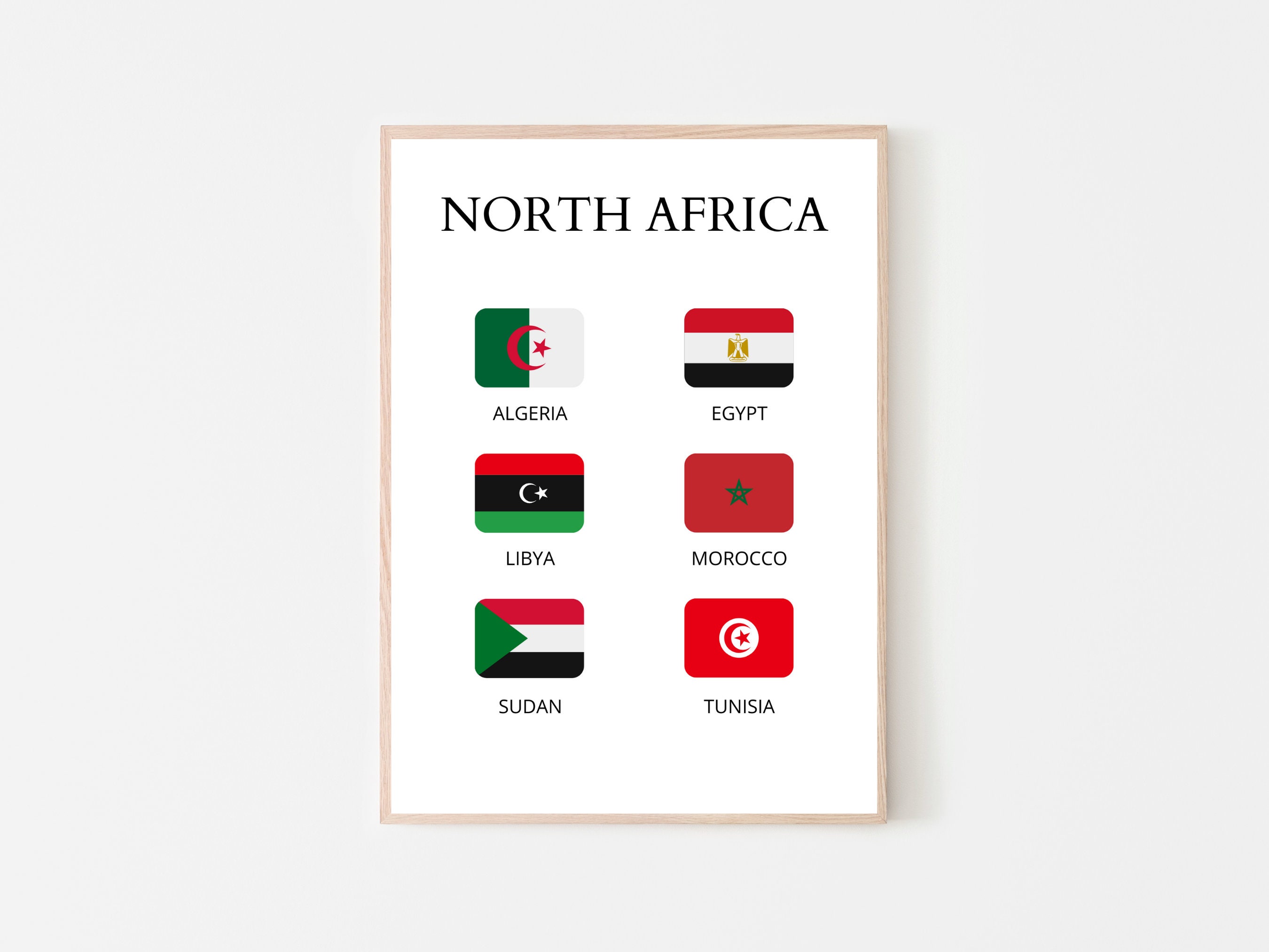 North African Countries, North African Flags, Educational Print ...