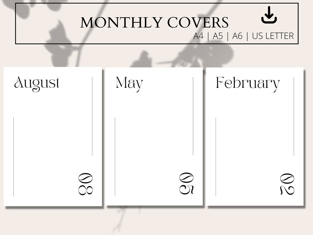 Monthly Cover Pages, Minimalist Monthly Dashboard, Printable Planner ...