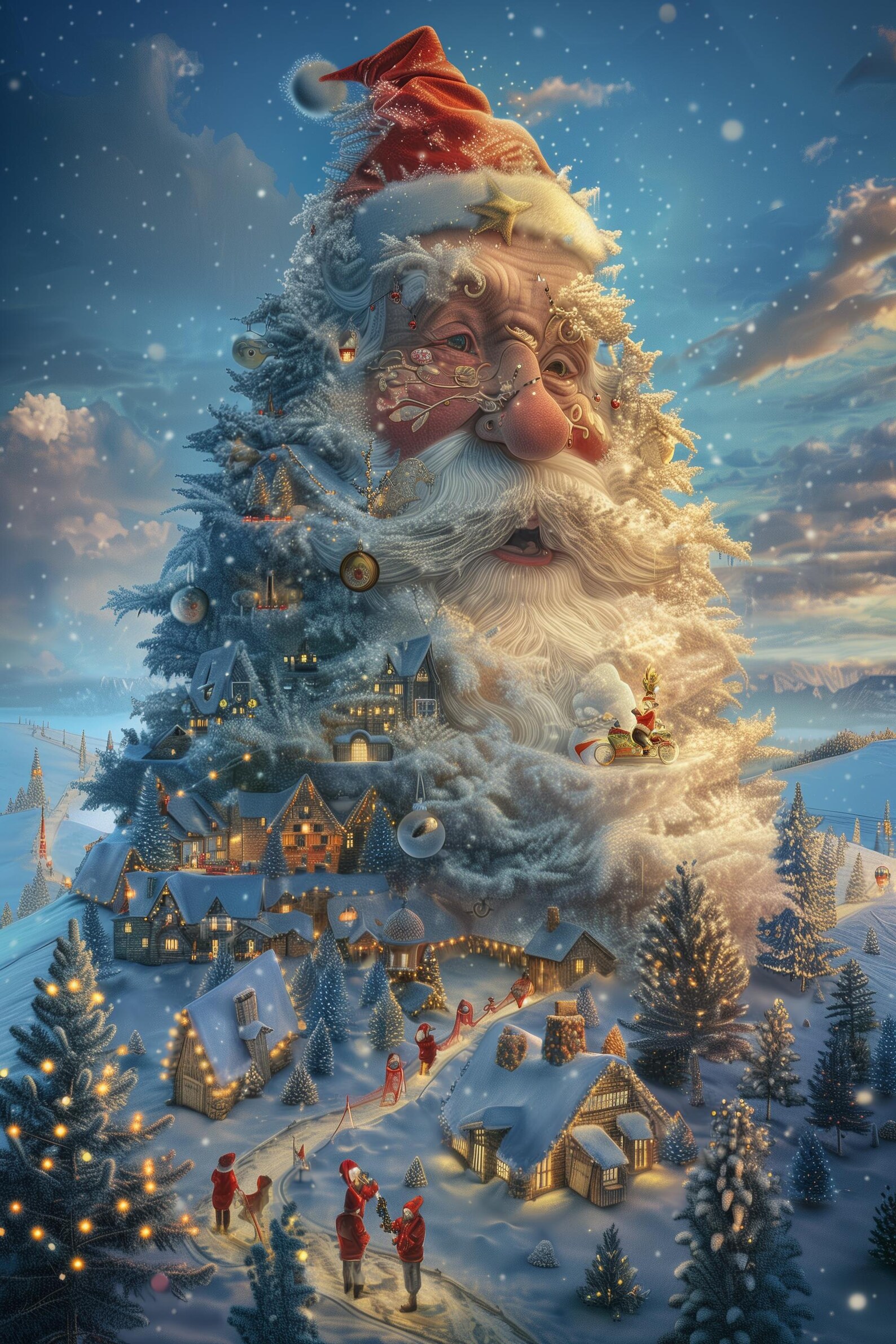 Giant Santa Christmas Tree Art | Magical Winter Wonderland Print - Etsy