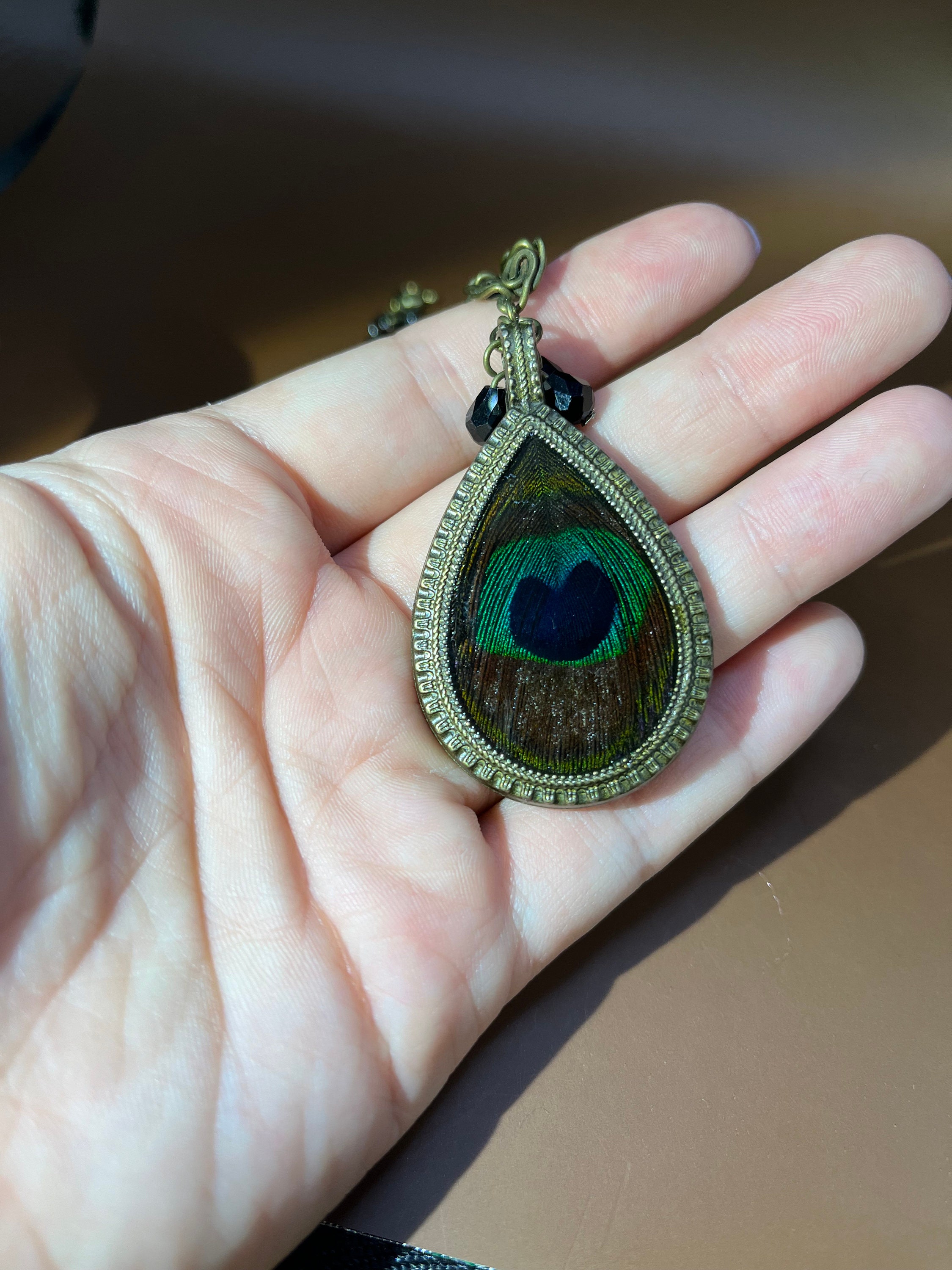 PEACOCK - Copper Pendant With Real Peacock Feather - Etsy