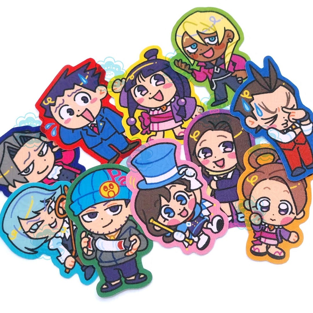Ace Attorney Vinyl Glitter Stickers | Phoenix Wright, Miles Edgeworth ...