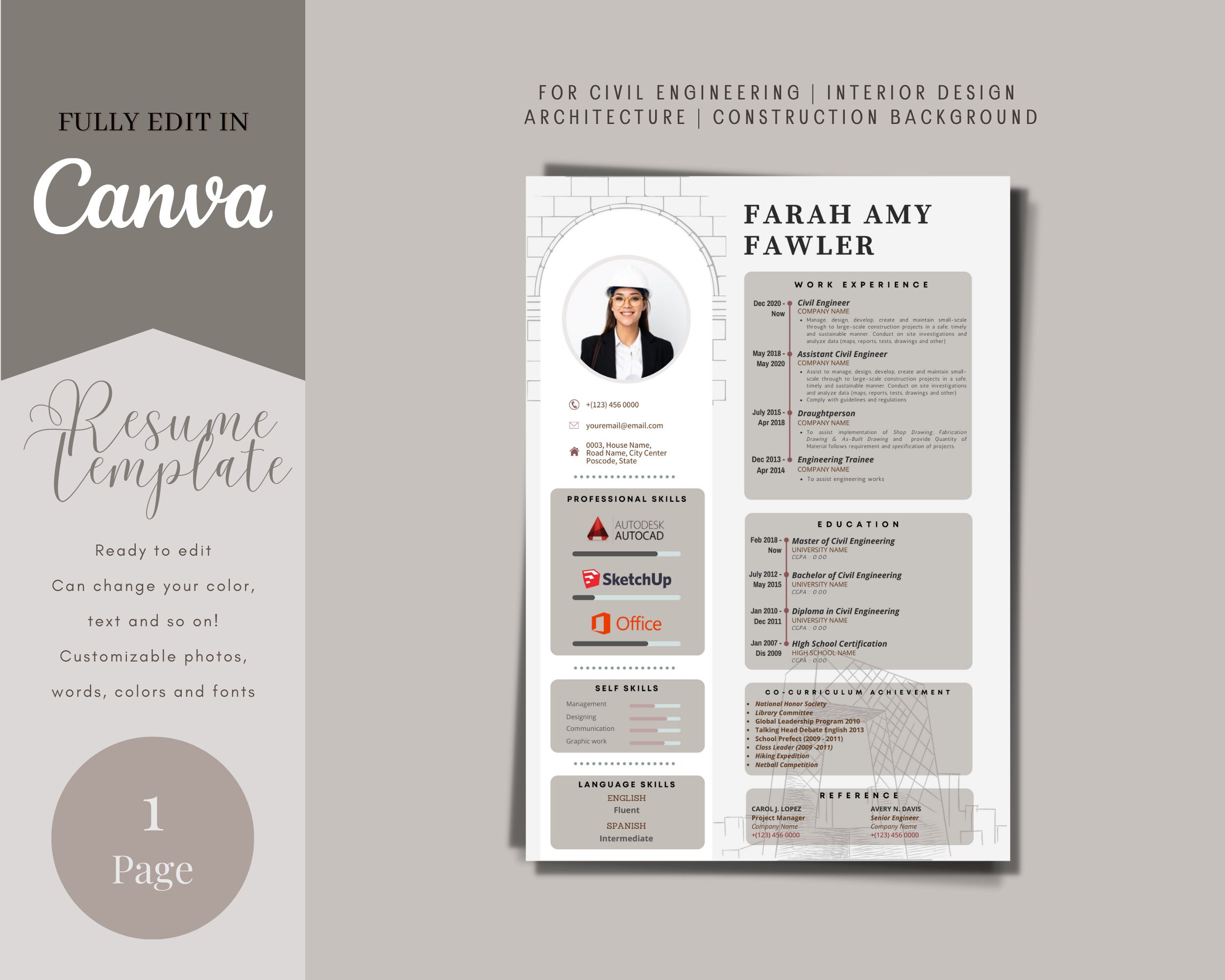 Professional Resume With Photo, CV With Photo, Professional CV, Canva ...