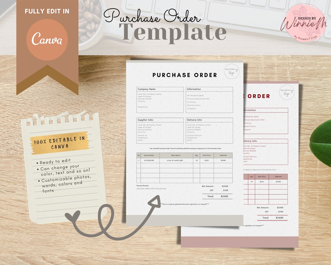 Purchase Order Template Order Form Editable Canva Template | Etsy