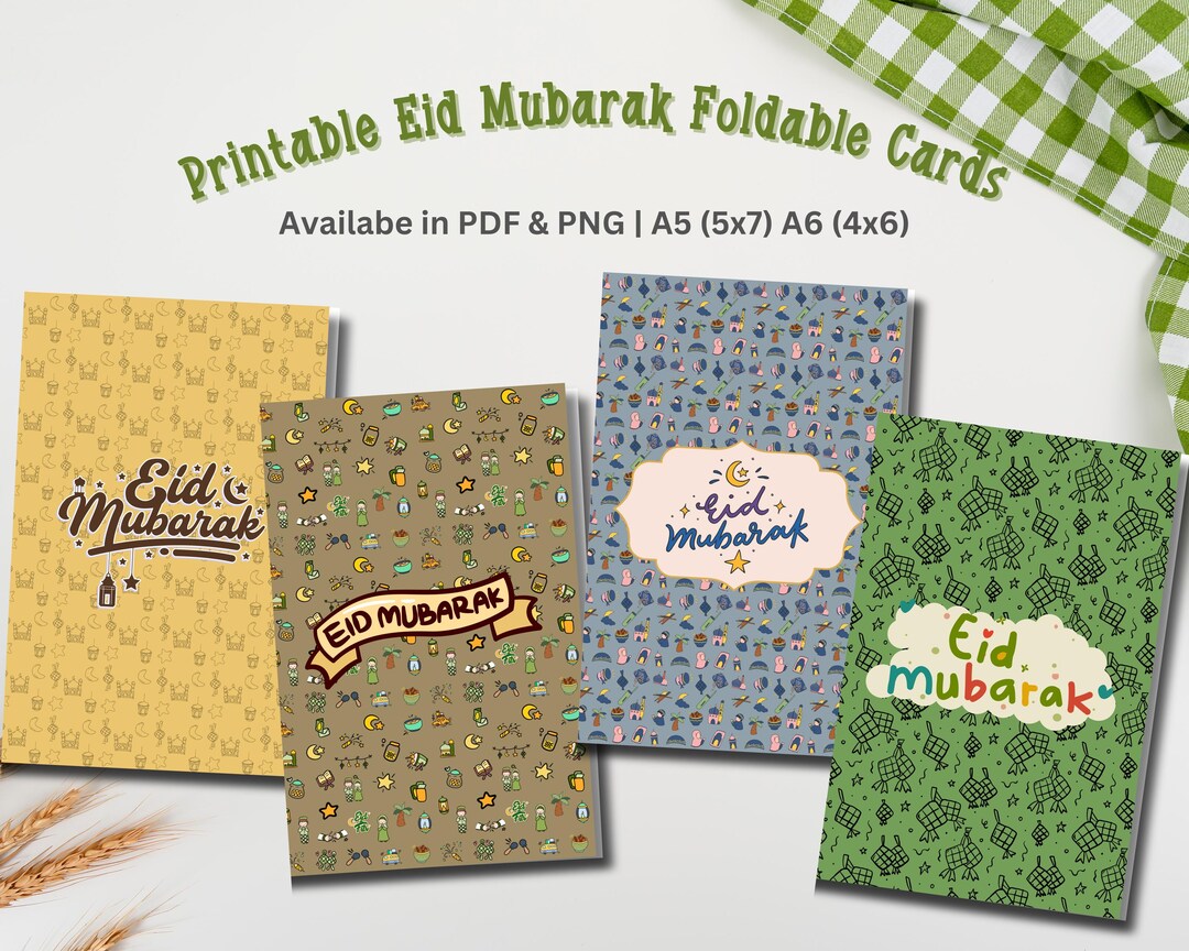 Printable Eid Mubarak Foldable Cards, Islamic Greeting Cards Digital ...
