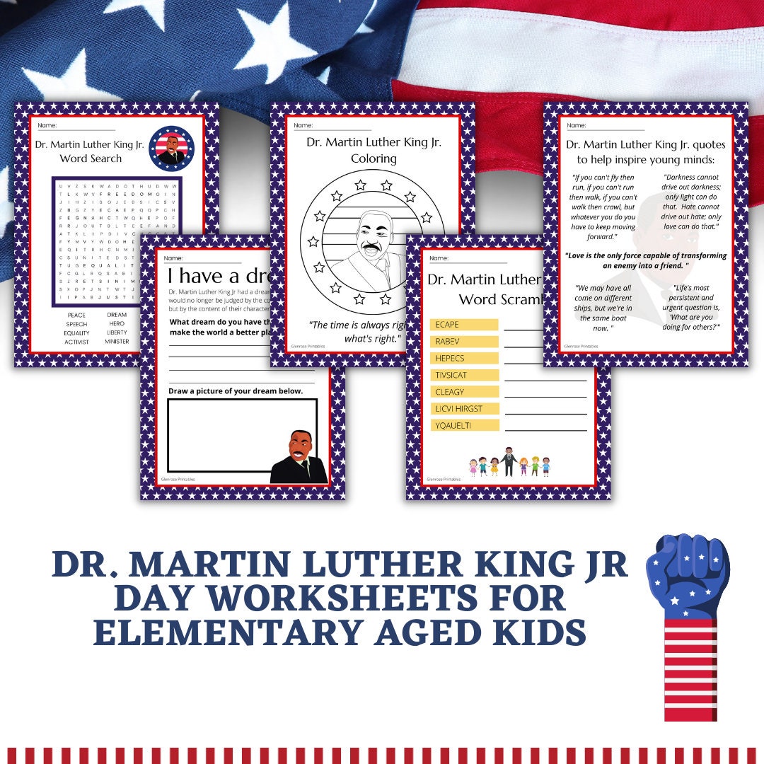Dr. Martin Luther King Jr Day Worksheets - Elementary Age - Etsy