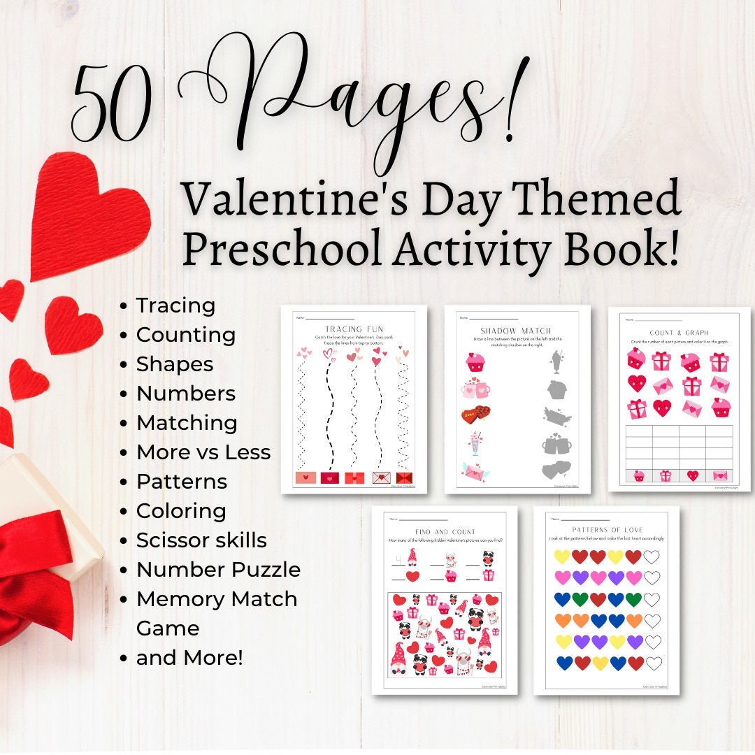 50 Page Download & Print Valentine's Day Themed Preschool Activity Book ...