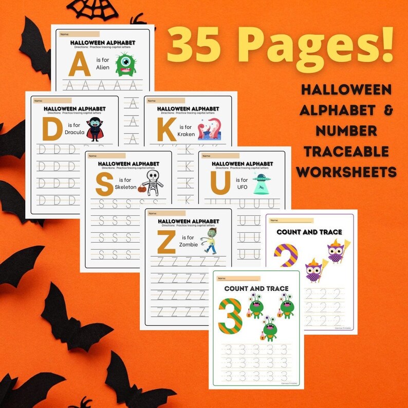 35 Page Halloween Themed Abcs and Number Tracing Activity Book for ...