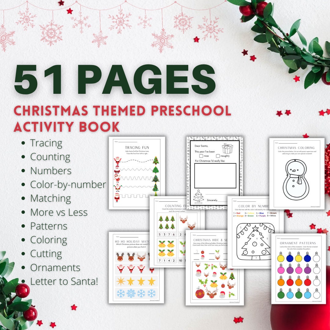 51 Page Download and Print Preschool Christmas Themed Activity Book - Etsy