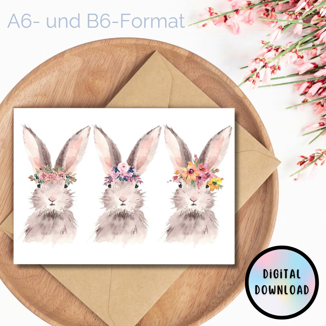 Easter Bunny Folding Card / Digital Download / Cute Bunny Card for ...