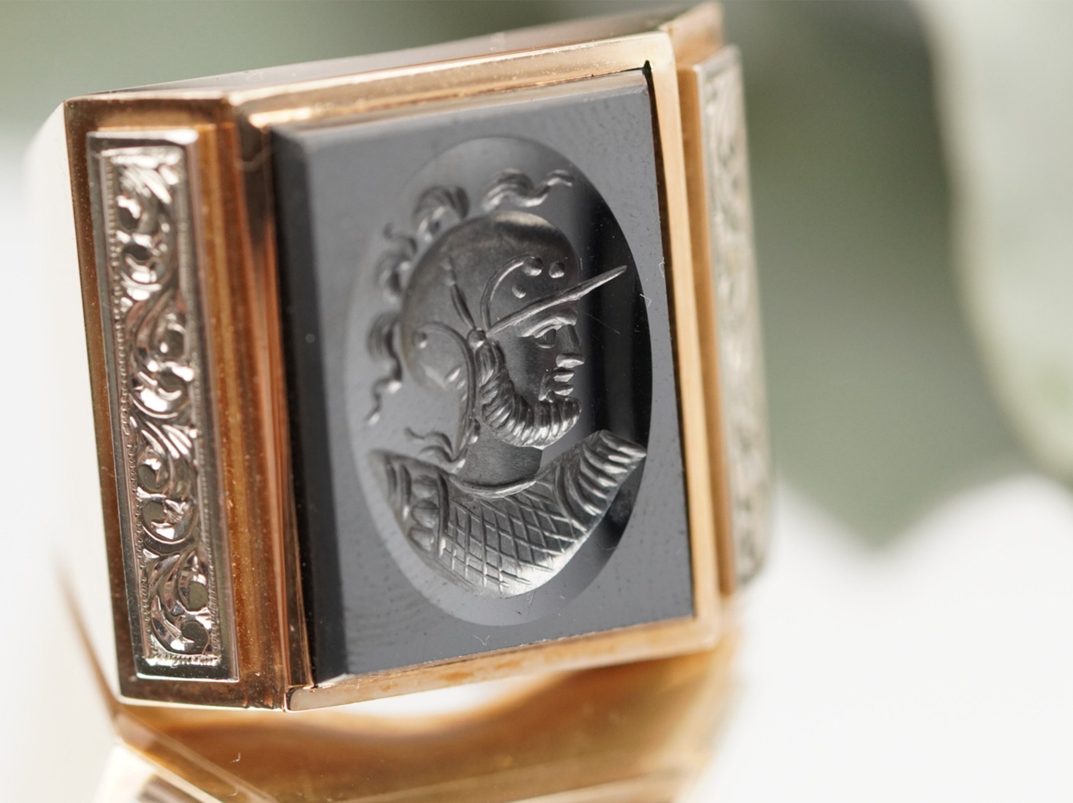 Rare Vintage 14k Hematite Intaglio Ring 31 Grams, Mens Carved Intaglio ...