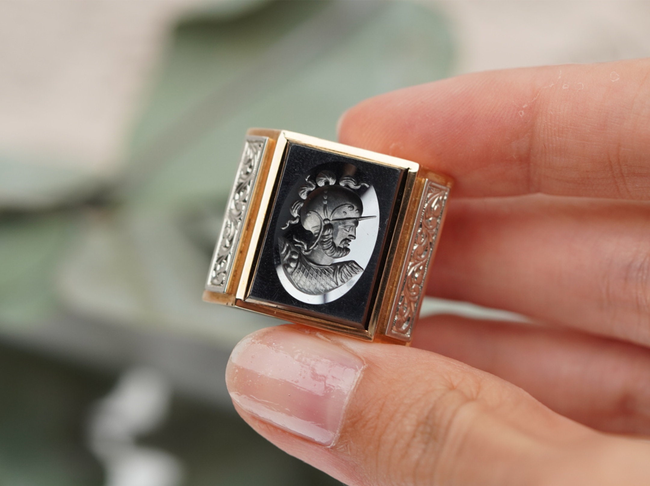 Rare Vintage 14k Hematite Intaglio Ring 31 Grams, Mens Carved Intaglio ...