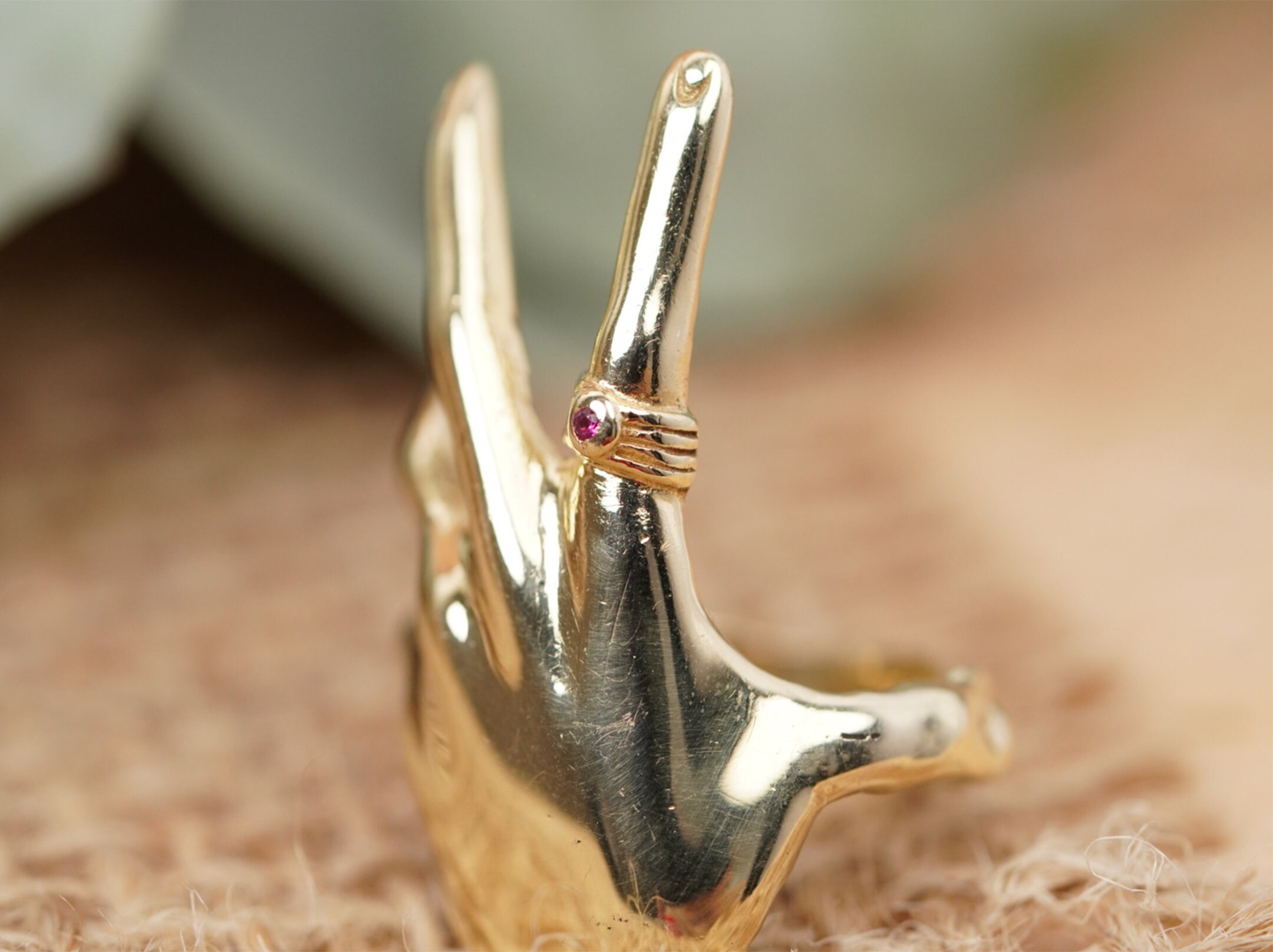 Vintage 16k Solid Gold Hand Ring With Ruby Vintage Statement - Etsy