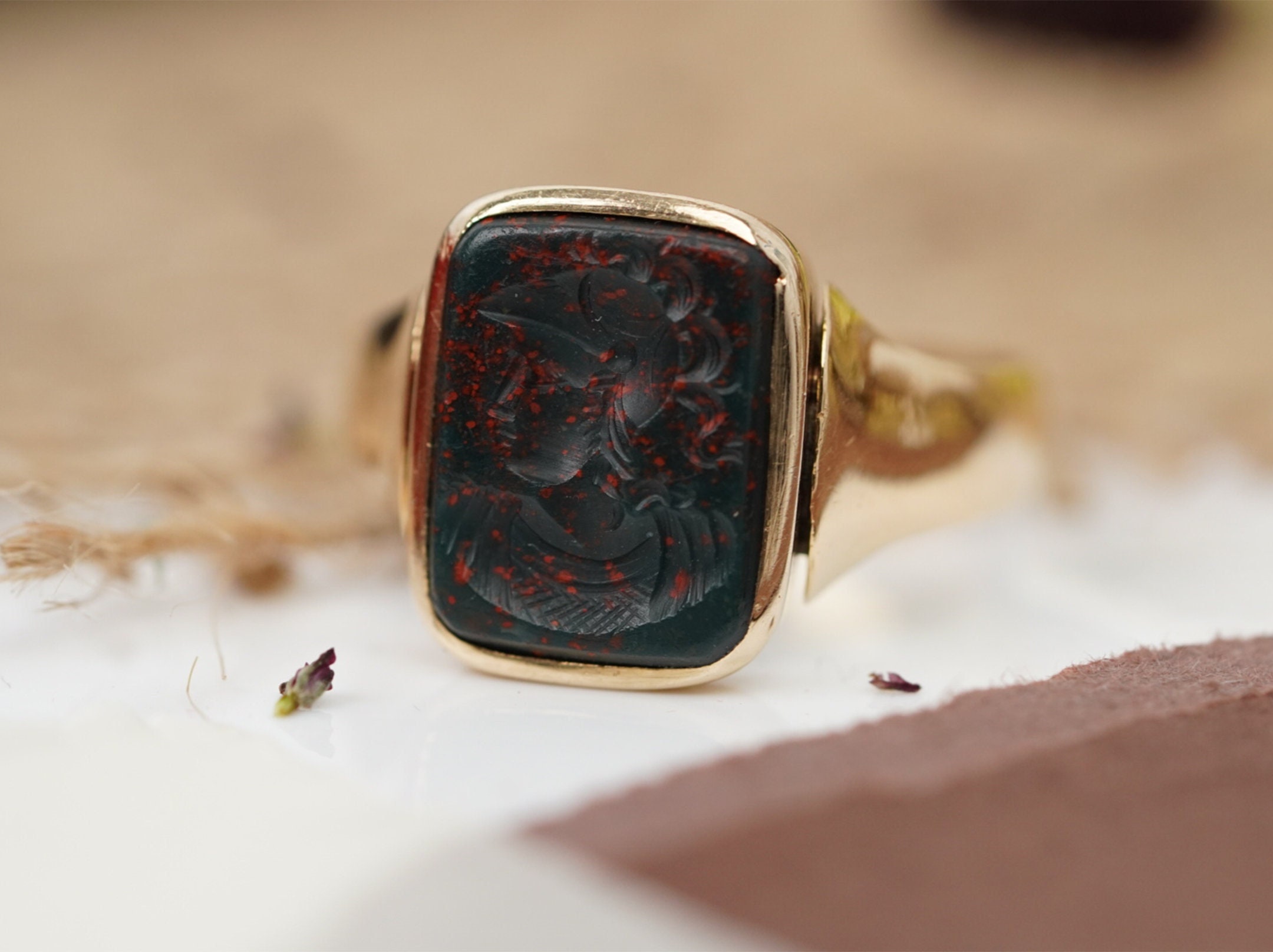 Antique 18k Gold Bloodstone Intaglio Ring - 1904 Warrior Design - Etsy