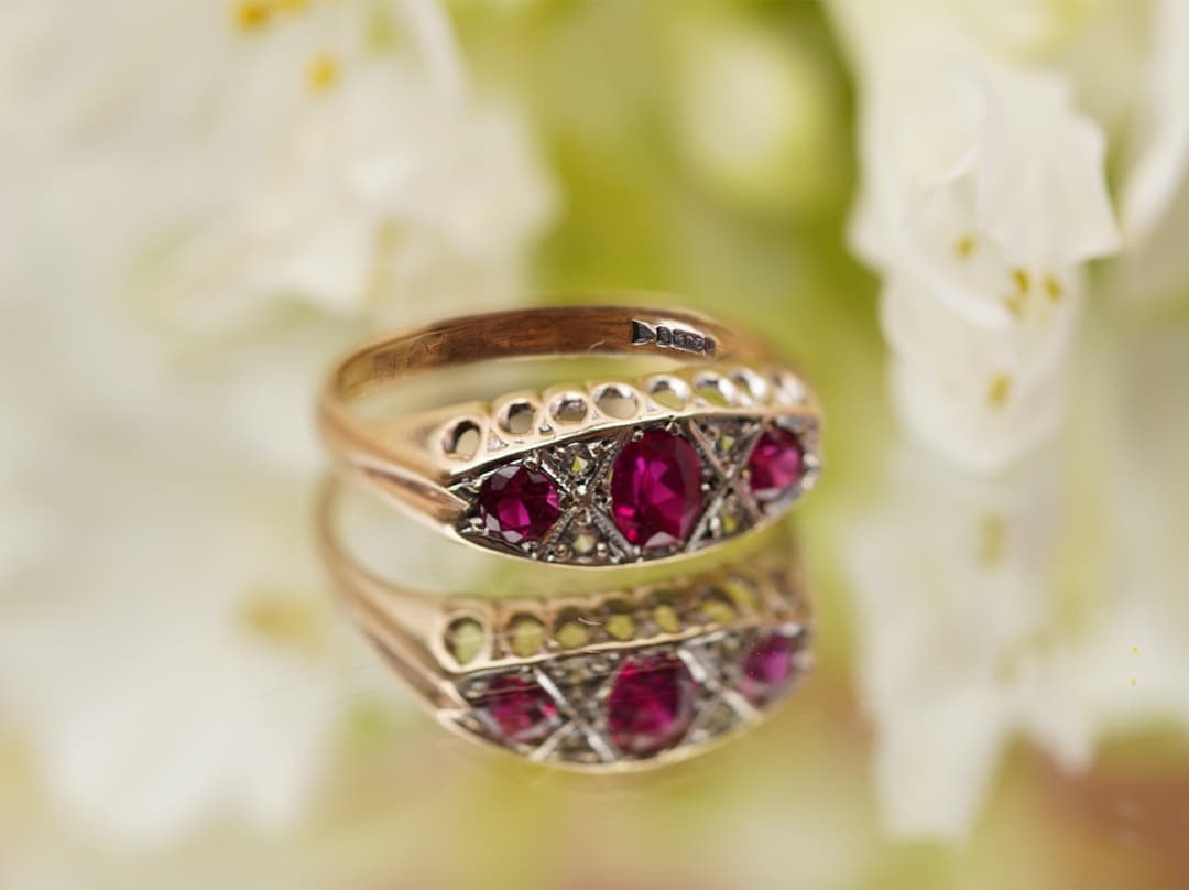 9ct Vintage Fully Hallmarked Gold Victorian Style Ring, Three Stone ...