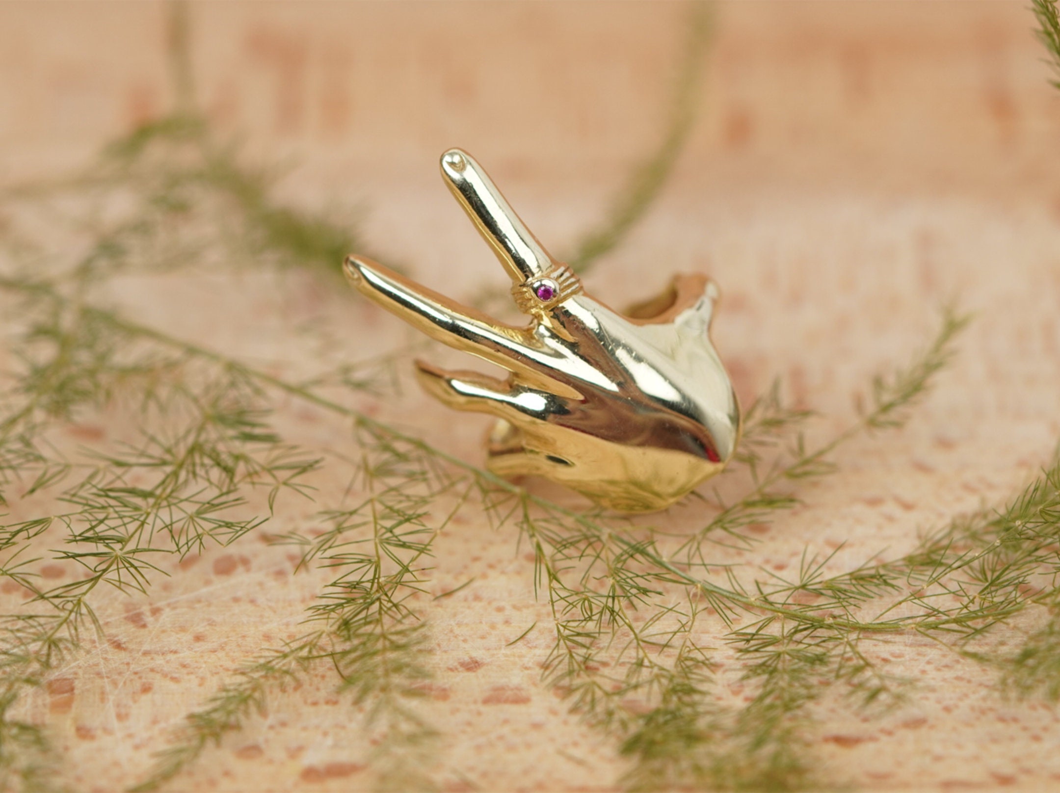 Vintage 16k Solid Gold Hand Ring With Ruby, Vintage Statement Ring ...