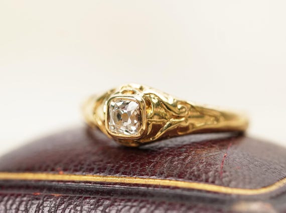 18ct Victorian Old Mine Cut Men's Ring, Unique Antiqu… - Gem