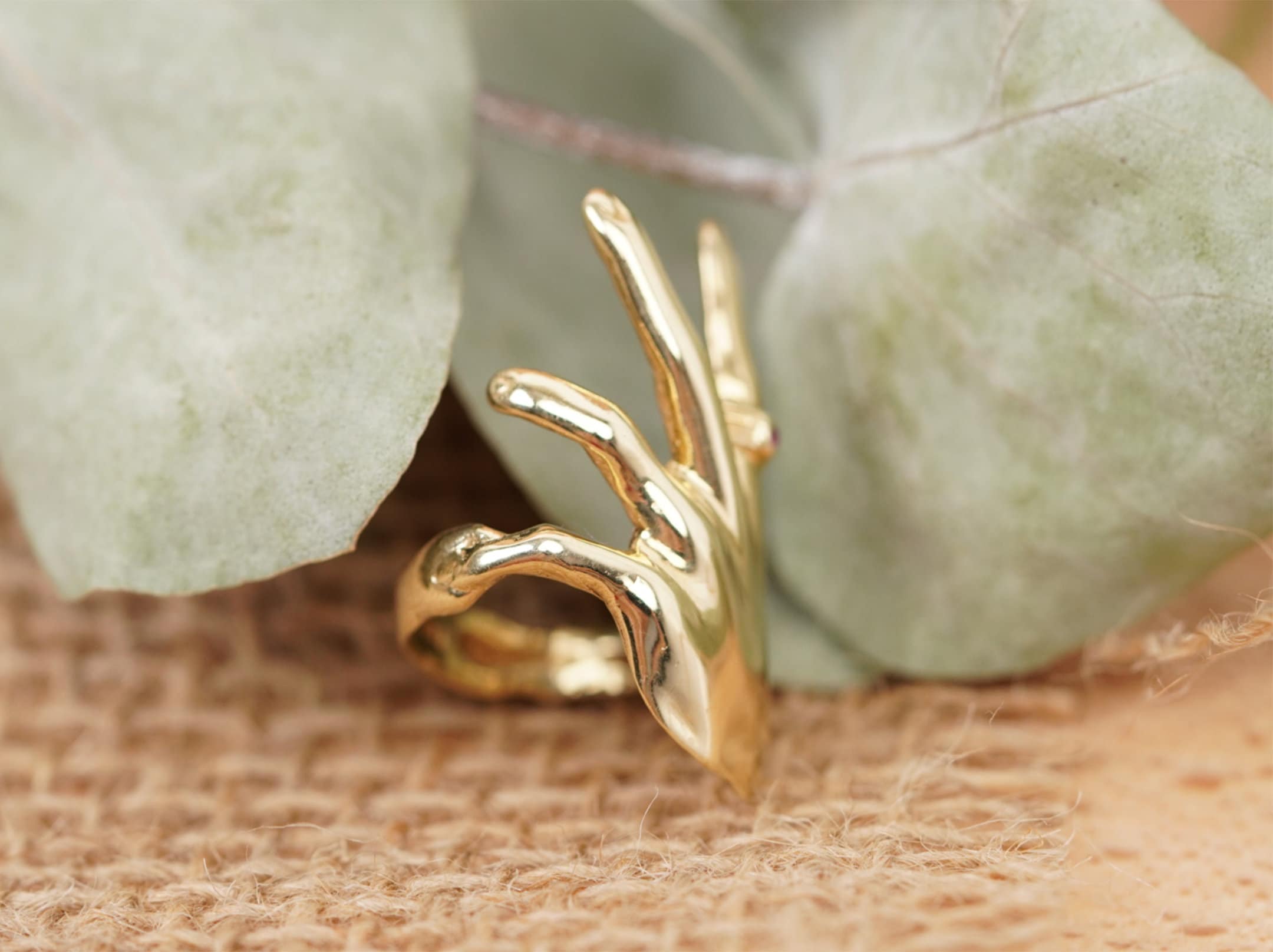 Vintage 16k Solid Gold Hand Ring With Ruby, Vintage Statement Ring ...