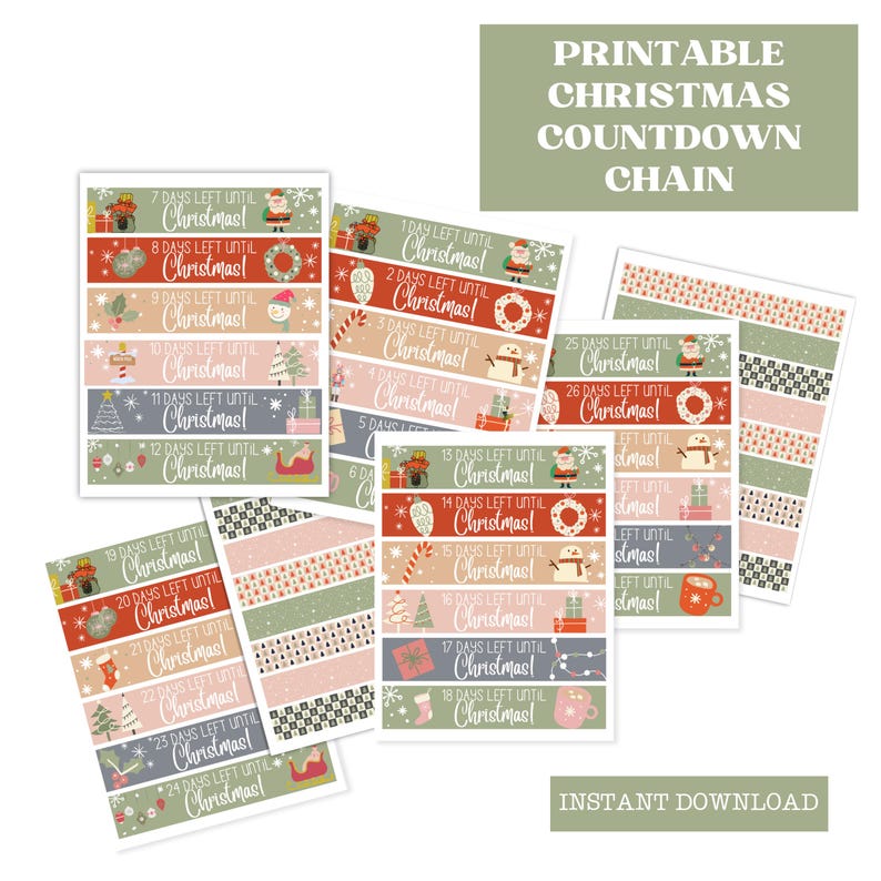 Countdown Paper Chain, Paper Chain Christmas, Christmas Countdown Chain ...