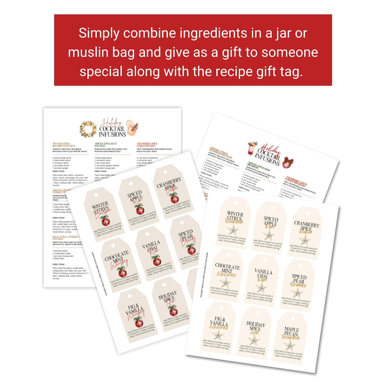 Cocktail Infusion Recipes: DIY Printable Gift Tags (digital Download ...