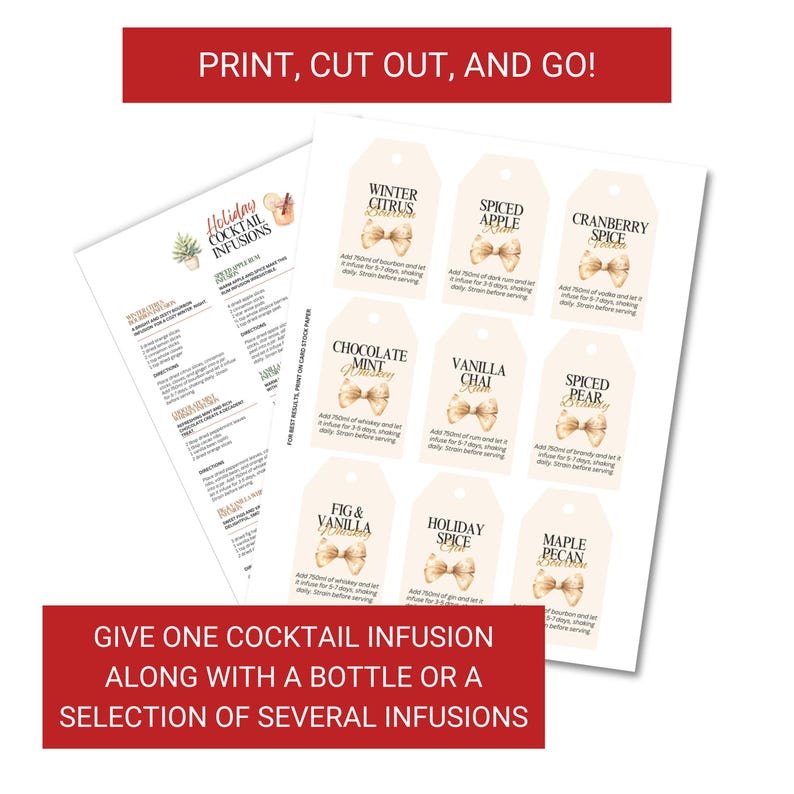 Cocktail Infusion Recipes: DIY Printable Gift Tags (digital Download ...