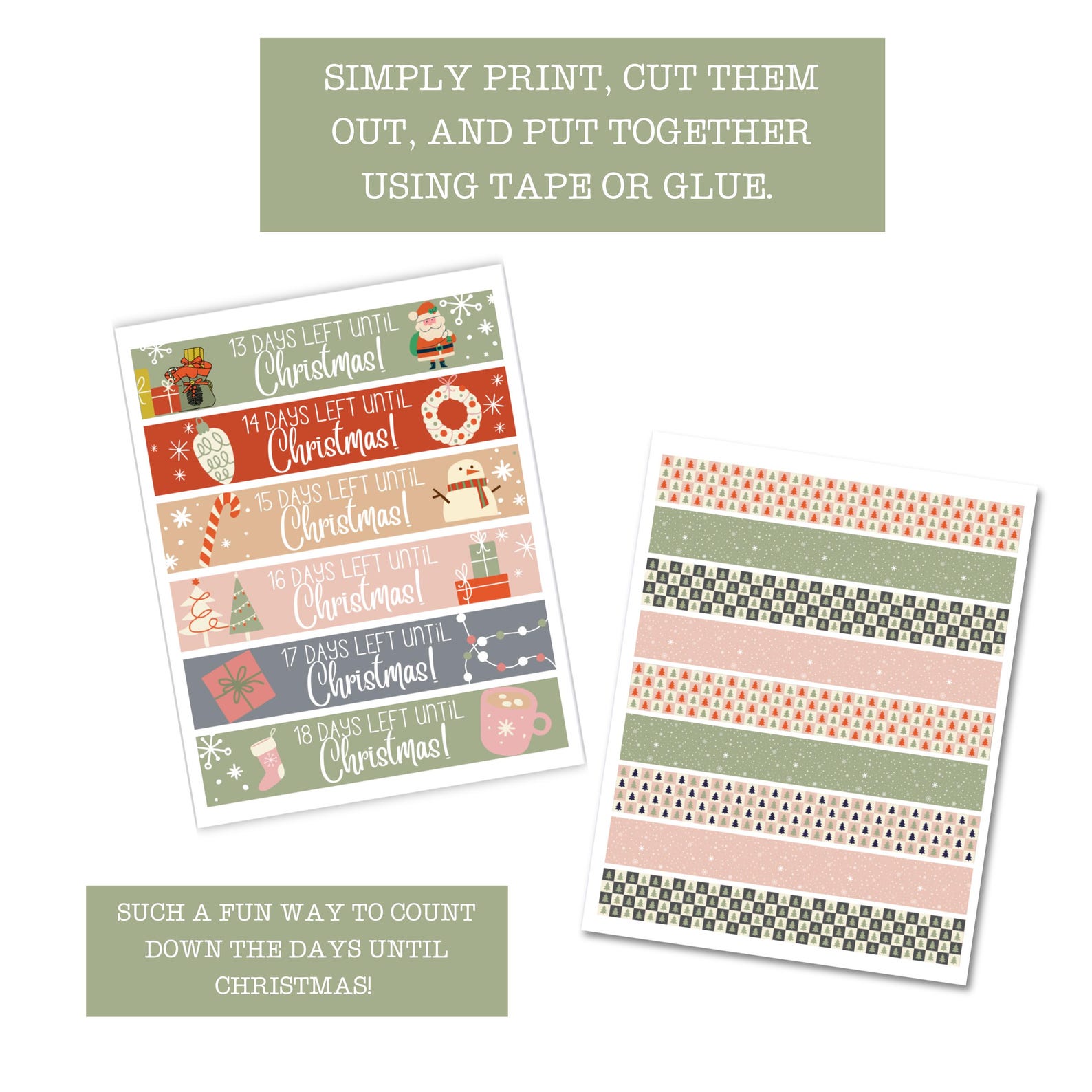 Countdown Paper Chain, Paper Chain Christmas, Christmas Countdown Chain ...