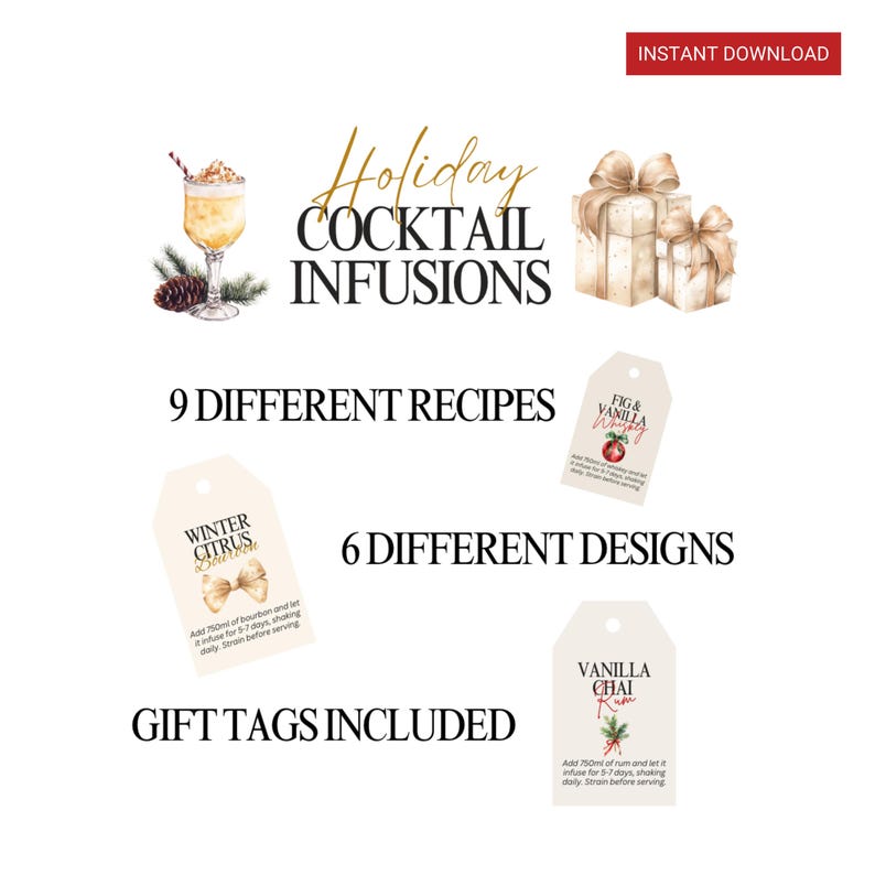 Cocktail Infusion Recipes: DIY Printable Gift Tags (digital Download ...