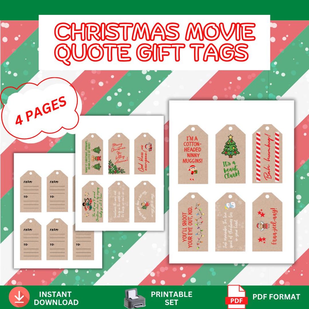 Movie Quote Christmas Gift Tags, Printable Holiday Favor Tags (digital ...
