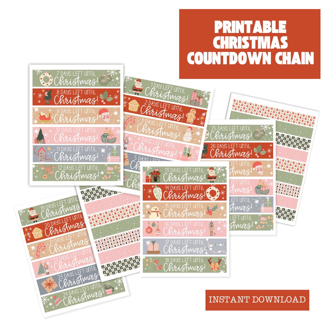 Christmas Countdown, Countdown Paper Chain, Paper Chain Holiday Garland ...