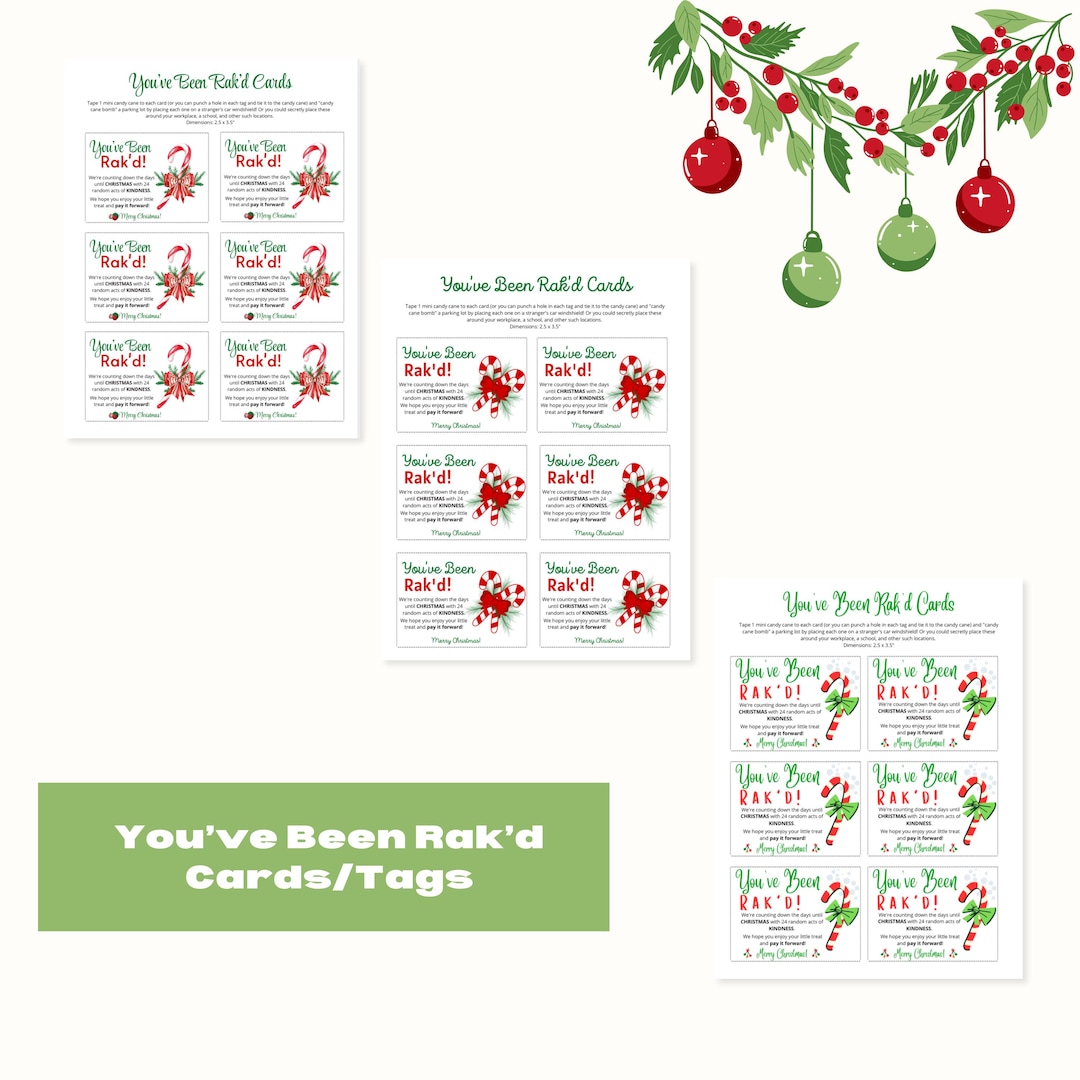 Random Acts of Kindness Cards, Candy Cane Tags, Christmas Printable RAK ...