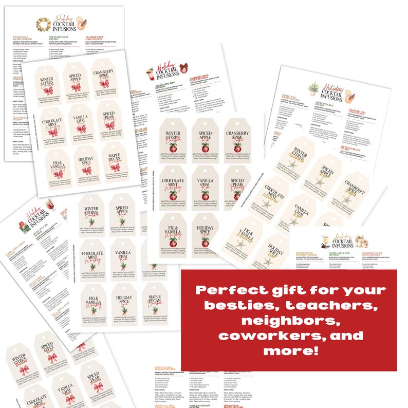 Cocktail Infusion Recipes: DIY Printable Gift Tags (digital Download ...