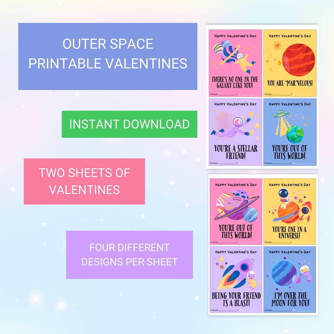 Outer Space Valentines Printable Galaxy Valentines for Kids Classroom ...