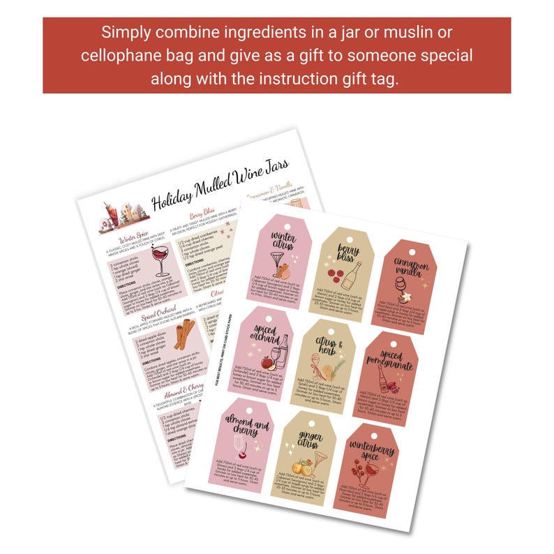 Mulled Wine Recipes: DIY Mixes & Gift Tags (printable PDF) - Etsy