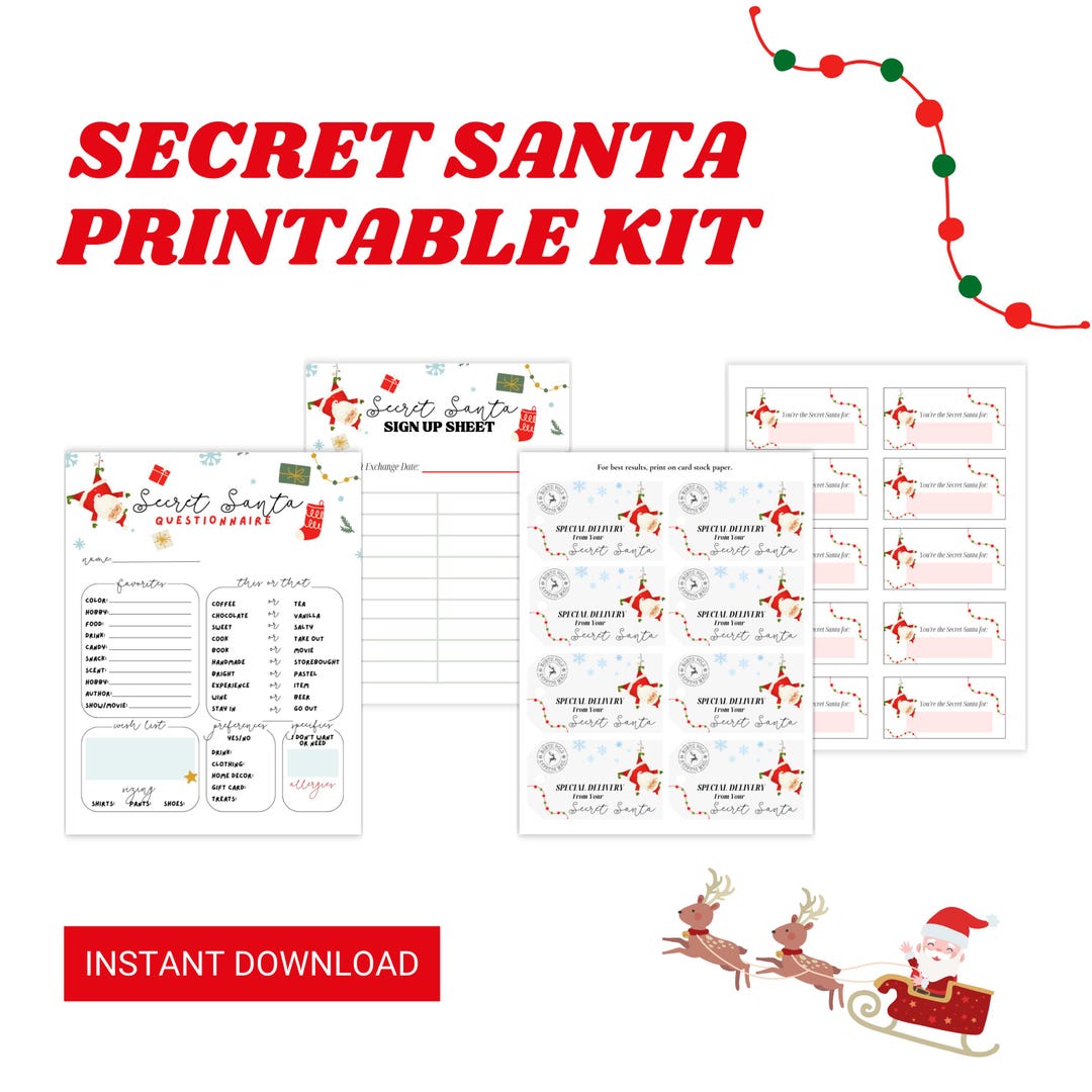 Secret Santa Questionnaire Kit: Wish List, Sign-up Sheet (digital ...